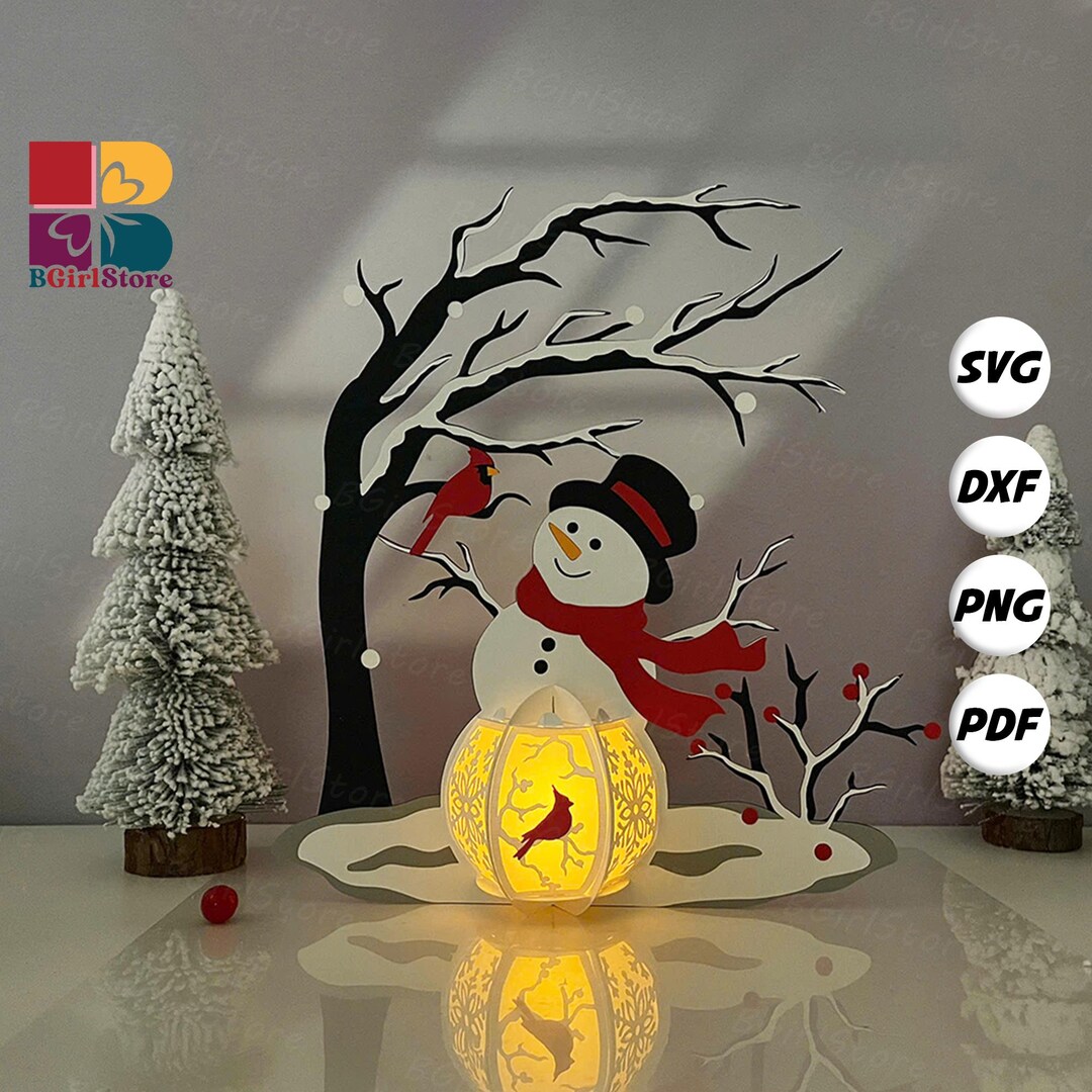 Snowman Lantern PDF, SVG, Studio Template - DIY Christmas Paper Cut ...