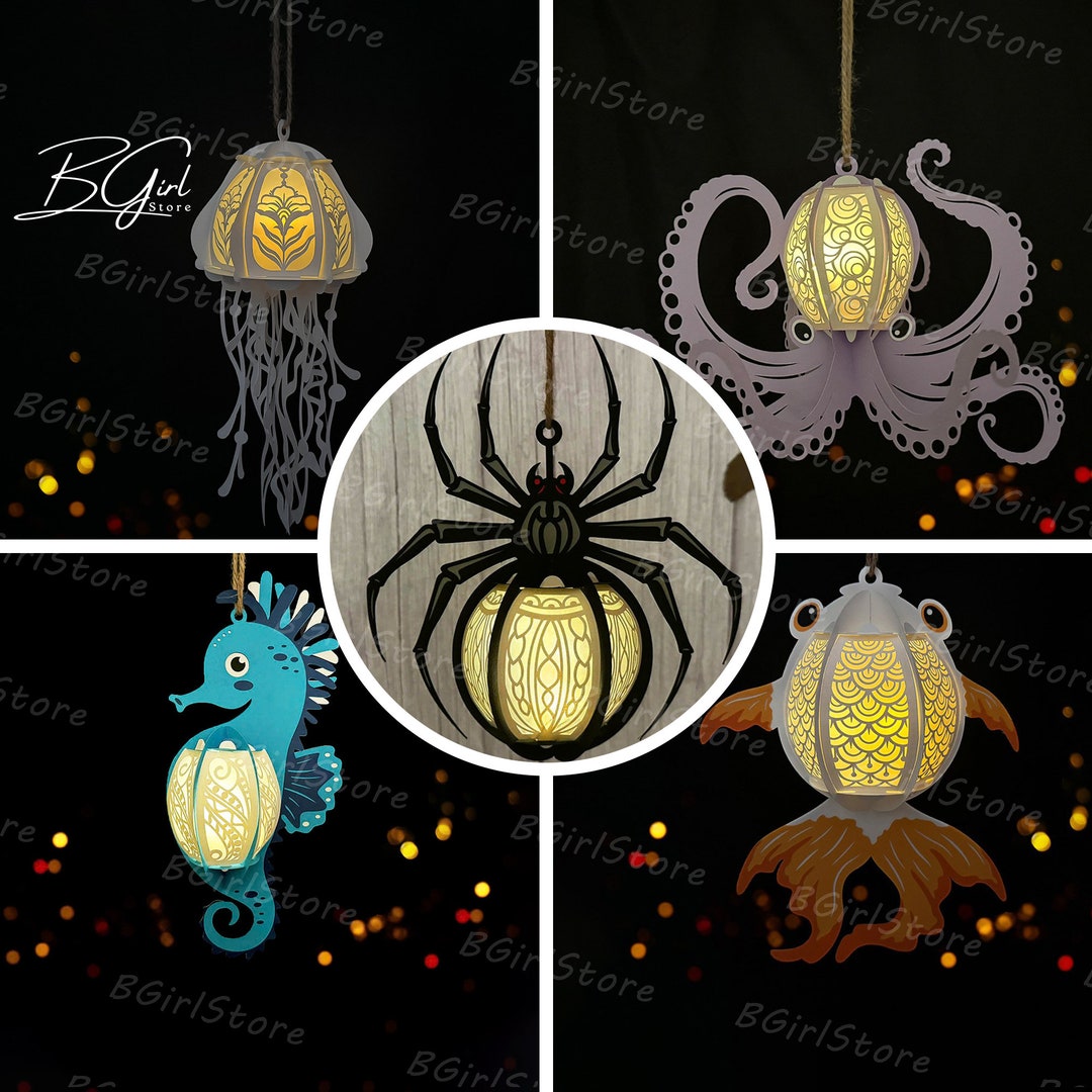 Pack 5 Different Aquatic Creatures Lantern PDF, SVG, Studio Template ...
