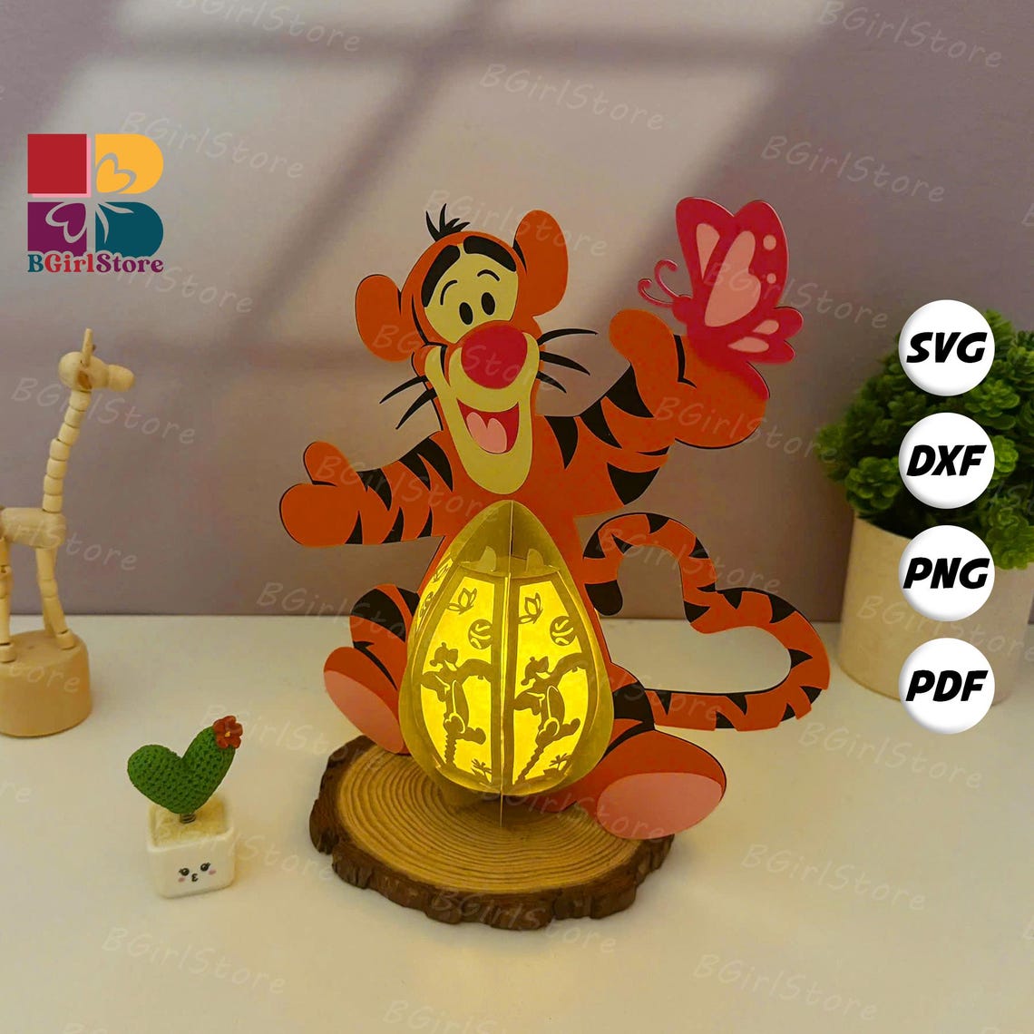 Tiger Lantern PDF, SVG, Studio Template - DIY Animal Paper Cut Template ...