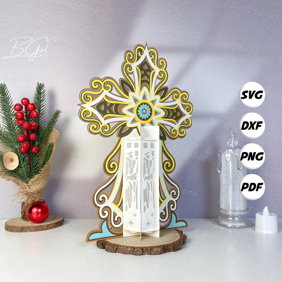 Cross 2 Jesus Lantern PDF, SVG, Studio Template - DIY Cross Paper Cut ...