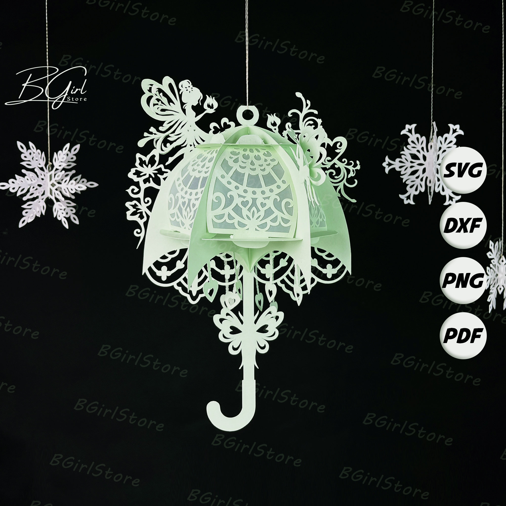 Umbrella 2 Lantern PDF, SVG, Studio Template - DIY Umbrella Paper Cut ...
