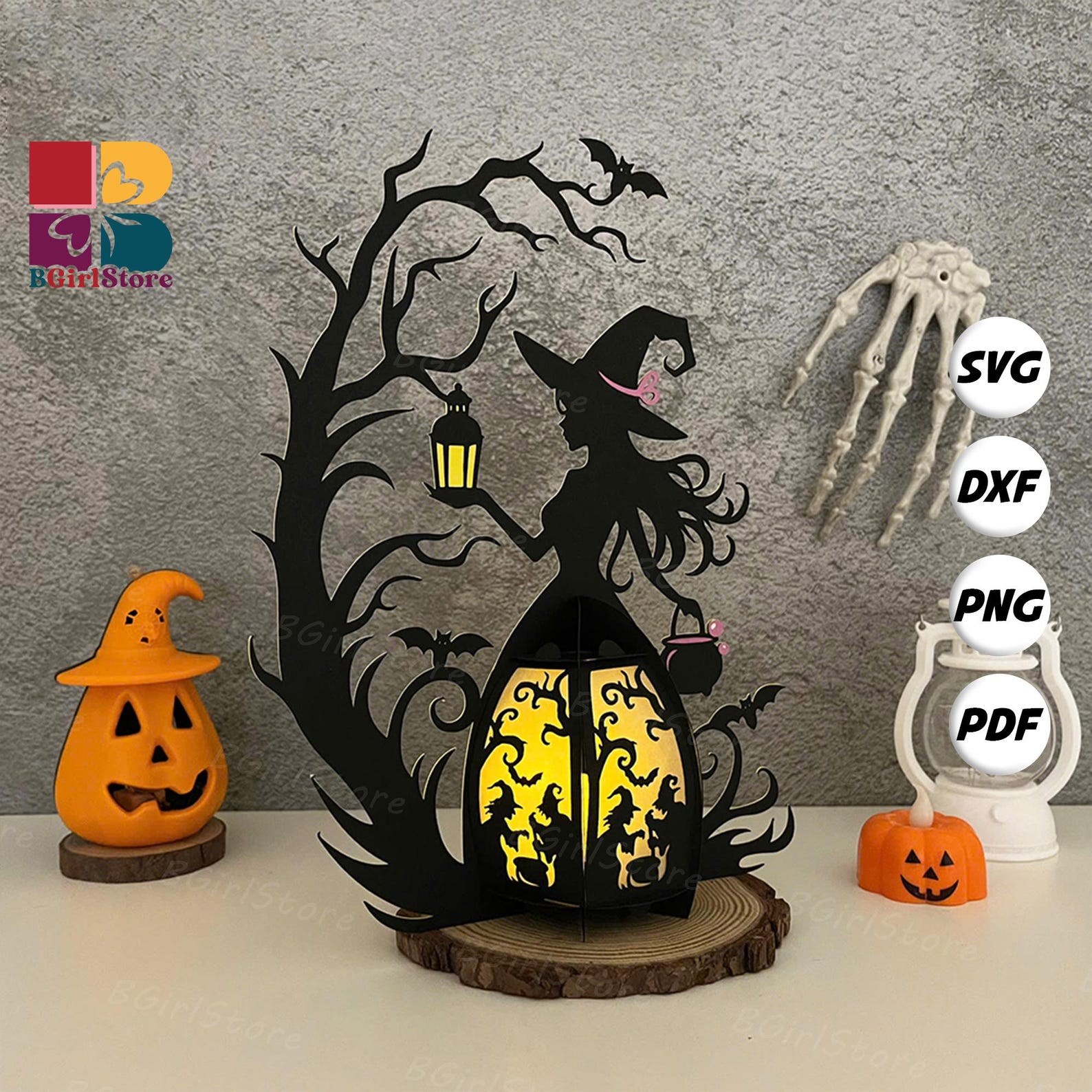 Witch Lantern PDF, SVG, Studio Template - DIY Halloween Paper Cut ...