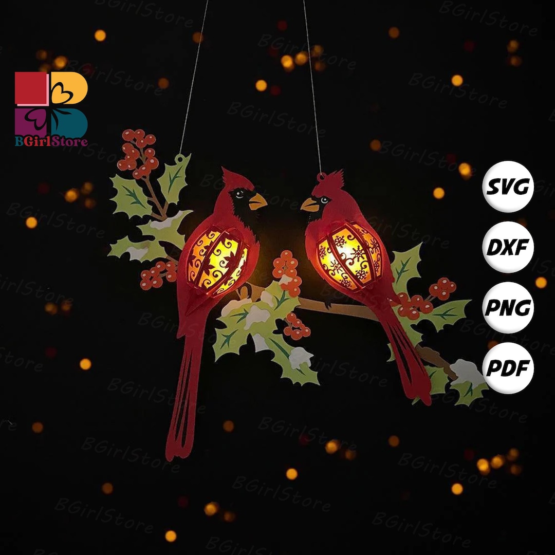 Couple Cardinal Bird Lantern PDF, SVG, Studio Template - DIY Animal ...