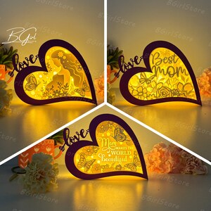 Pack 3 Mother's Day Paper Cut Love Box Template, 3D Lantern Paper Cut ...