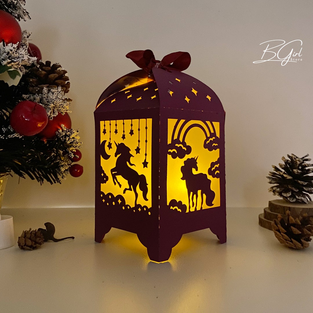 Unicorn Paper Cut Lantern Light Box Template, Svg Template Cricut ...