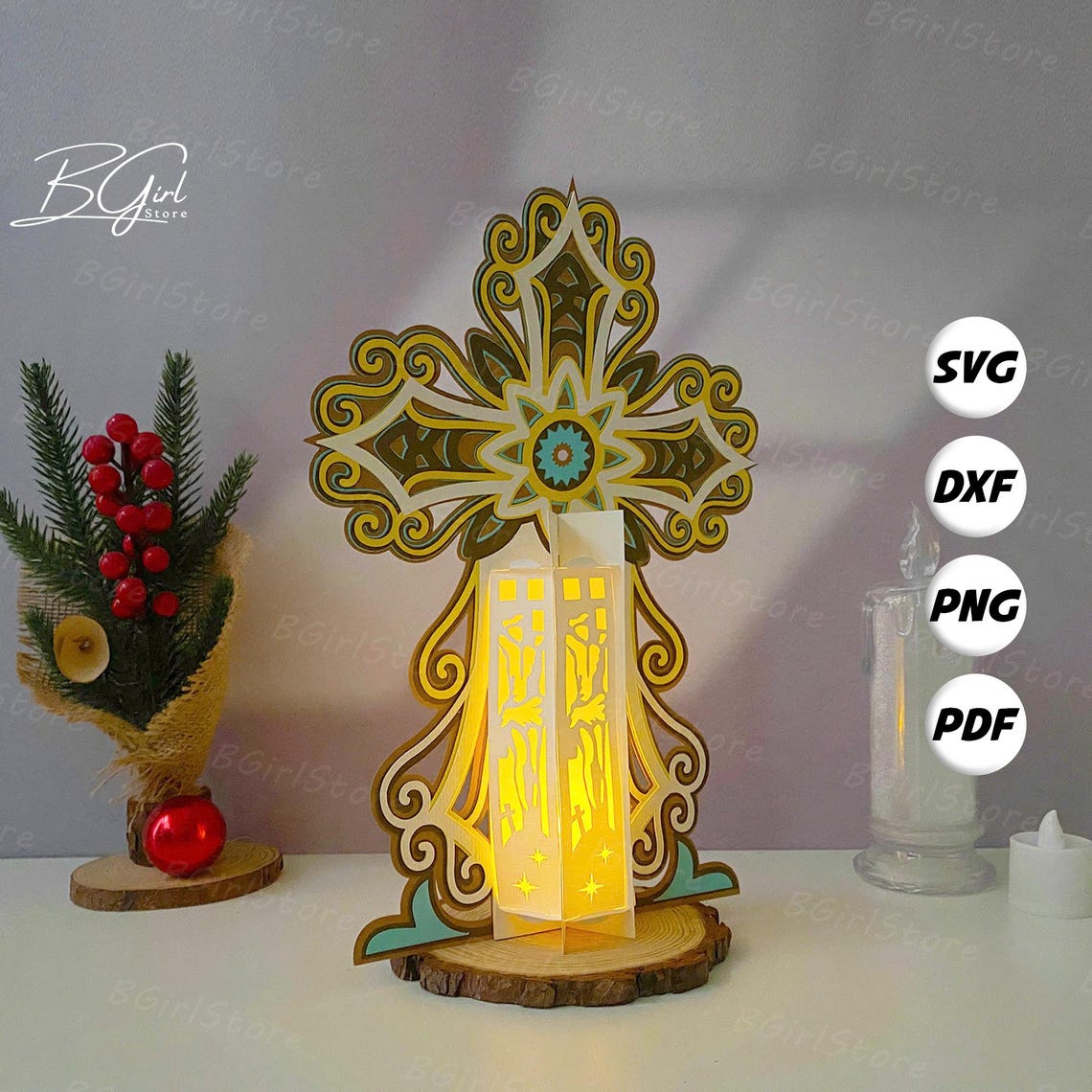 Cross 2 Jesus Lantern PDF, SVG, Studio Template - DIY Cross Paper Cut ...