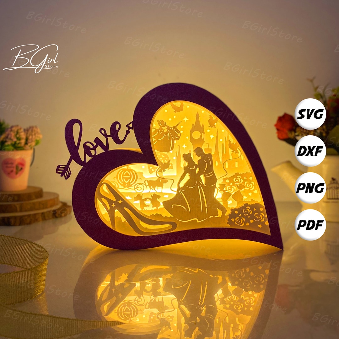 Princess Paper Cut Love Box Template, 3D Lantern Paper Cut Lightbox Svg ...