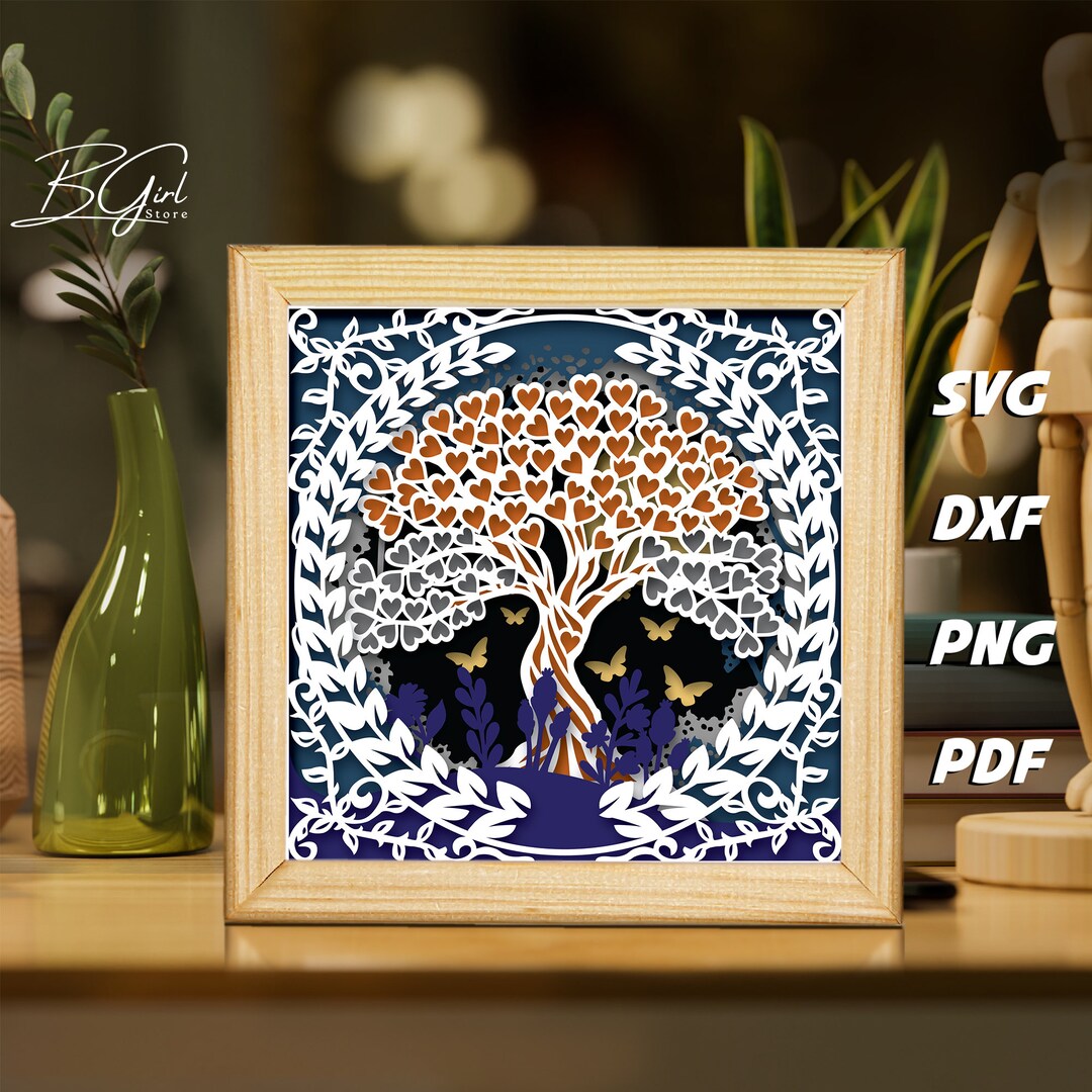 Heart Tree Shadow Box Svg Heart Tree Paper Cut Light Box 3D - Etsy