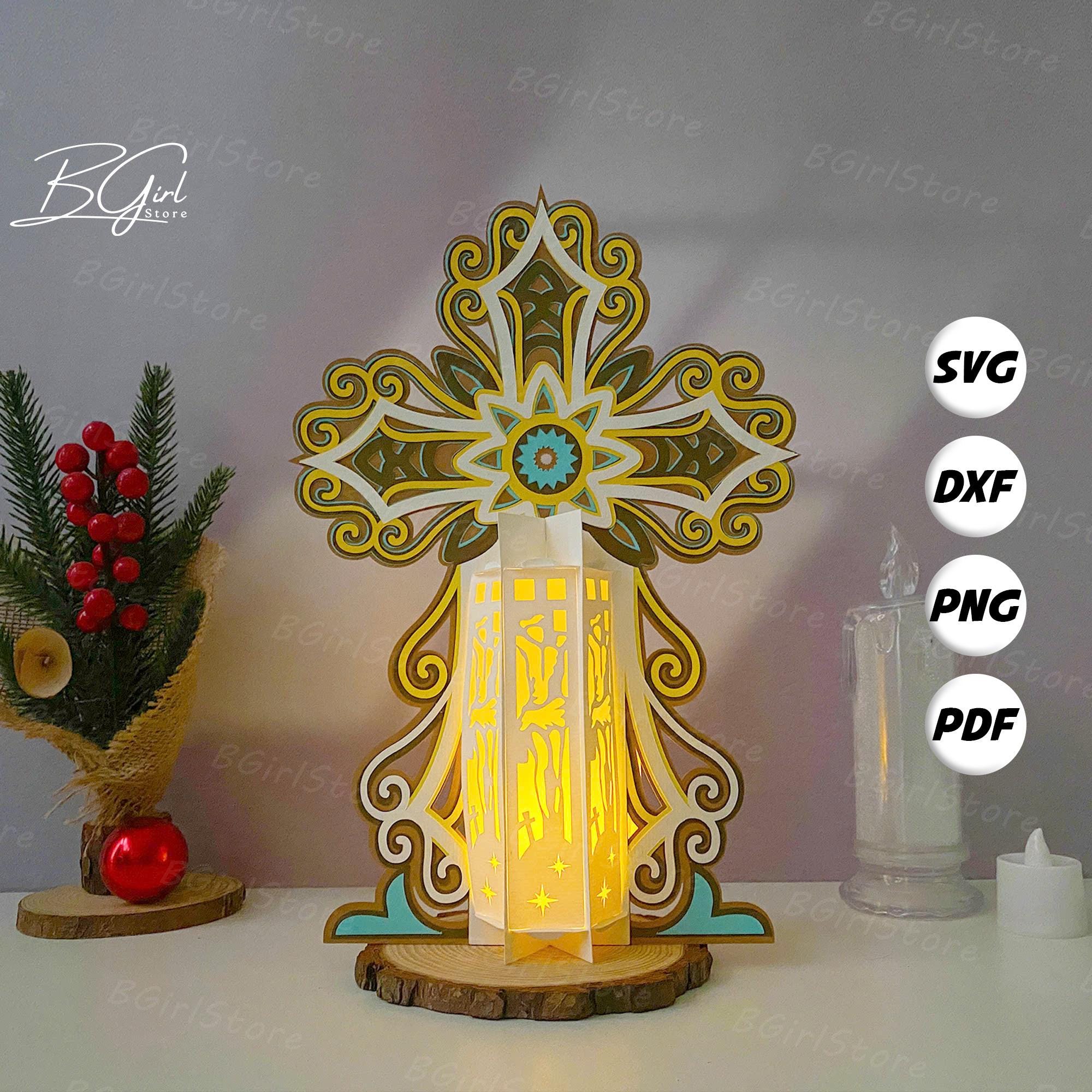 Cross 2 Jesus Lantern PDF, SVG, Studio Template - DIY Cross Paper Cut ...