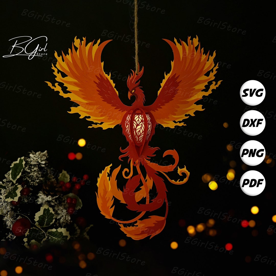 Phoenix Lantern PDF, SVG, Studio Template - DIY Phoenix Paper Cut ...