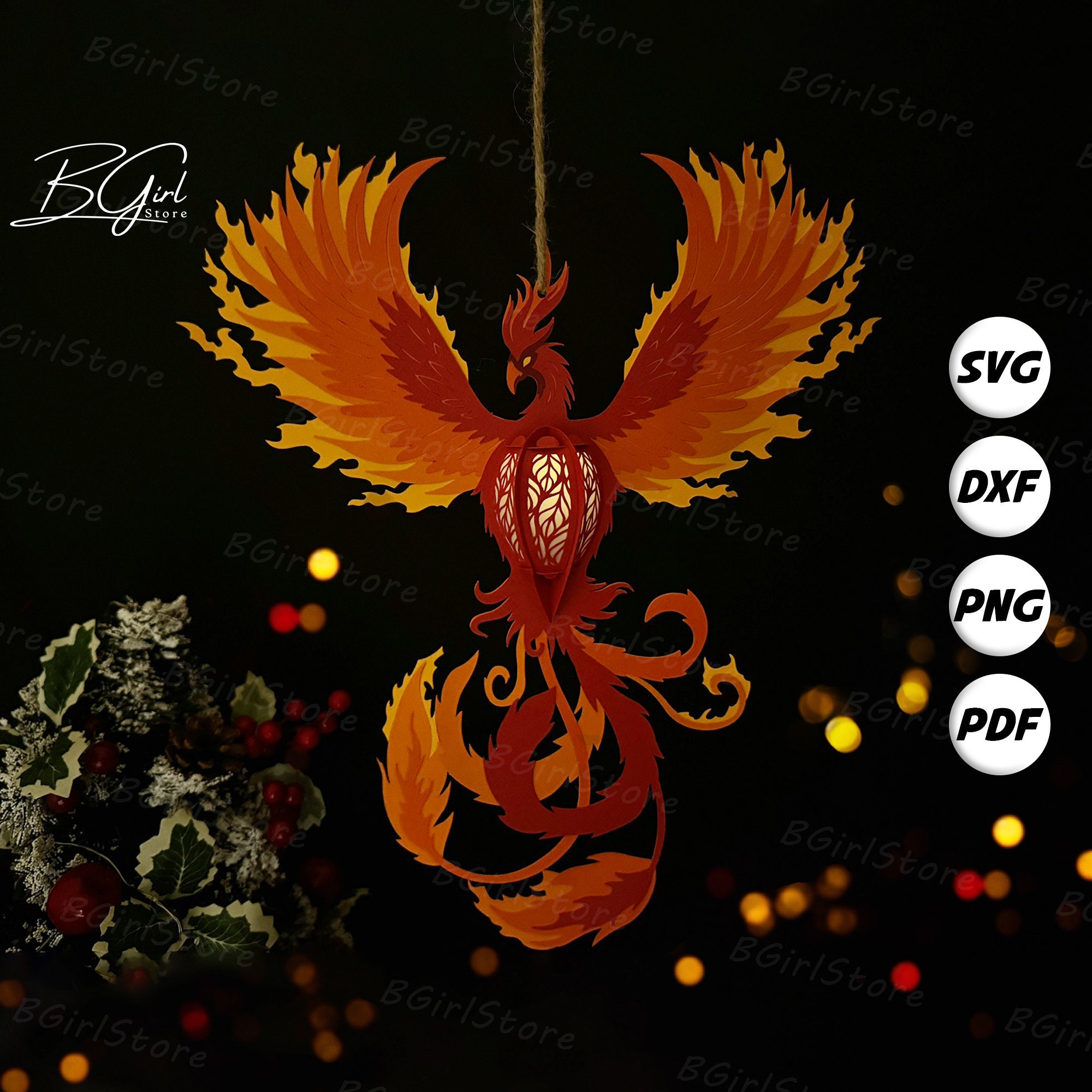 Phoenix Lantern PDF, SVG, Studio Template - DIY Phoenix Paper Cut ...