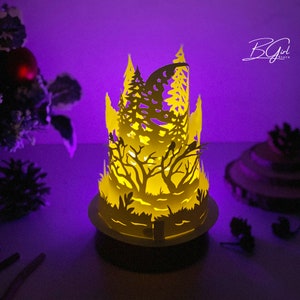 Wolf Paper Cut Dome Lantern Light Box Template, 3D Lantern Paper Cut ...