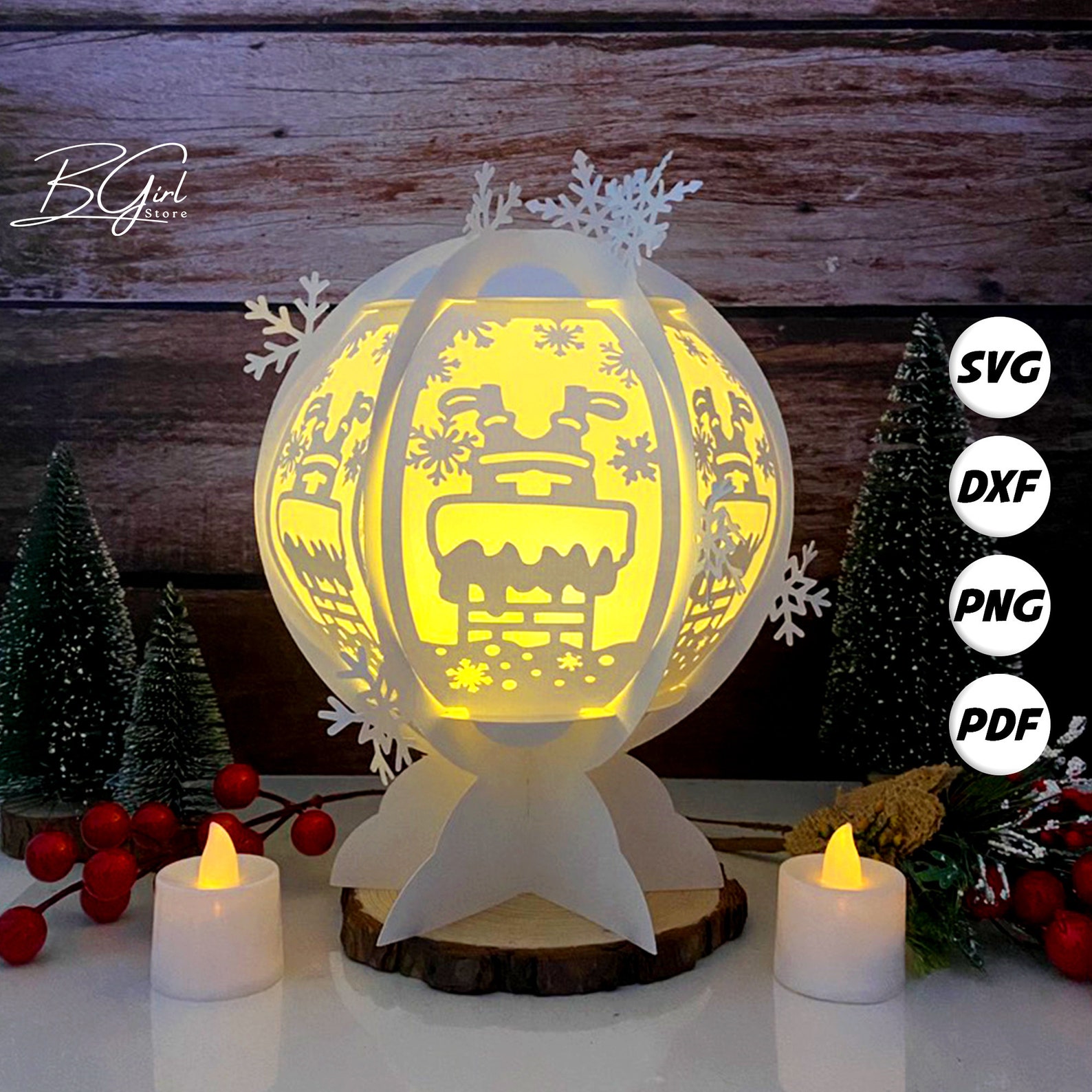 Santa Claus Paper Cut Snowball Lantern Lightbox Template, 3D Lantern ...