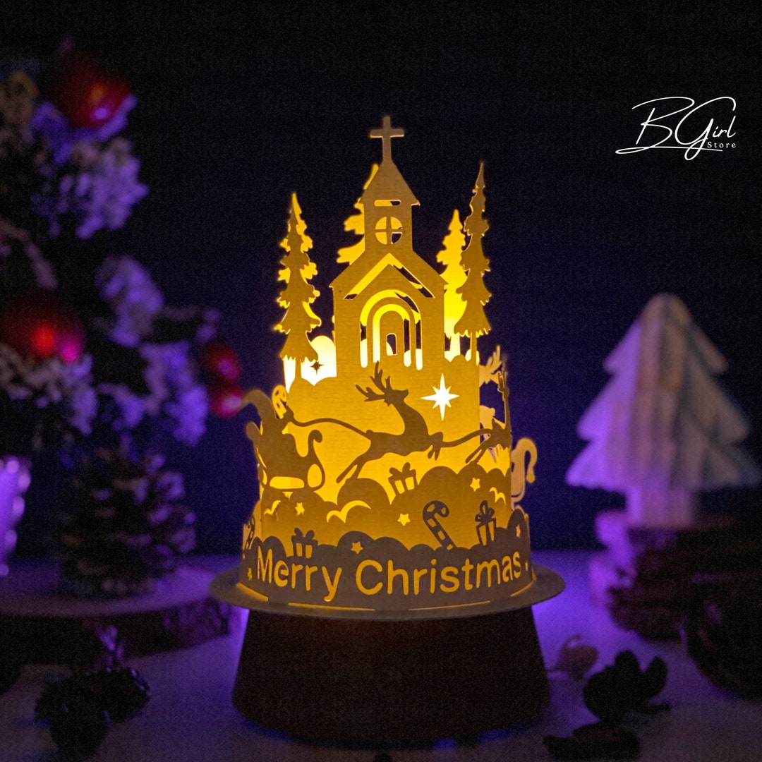 Christmas Paper Cut Dome Lantern Light Box Template, 3D Santa Lantern ...