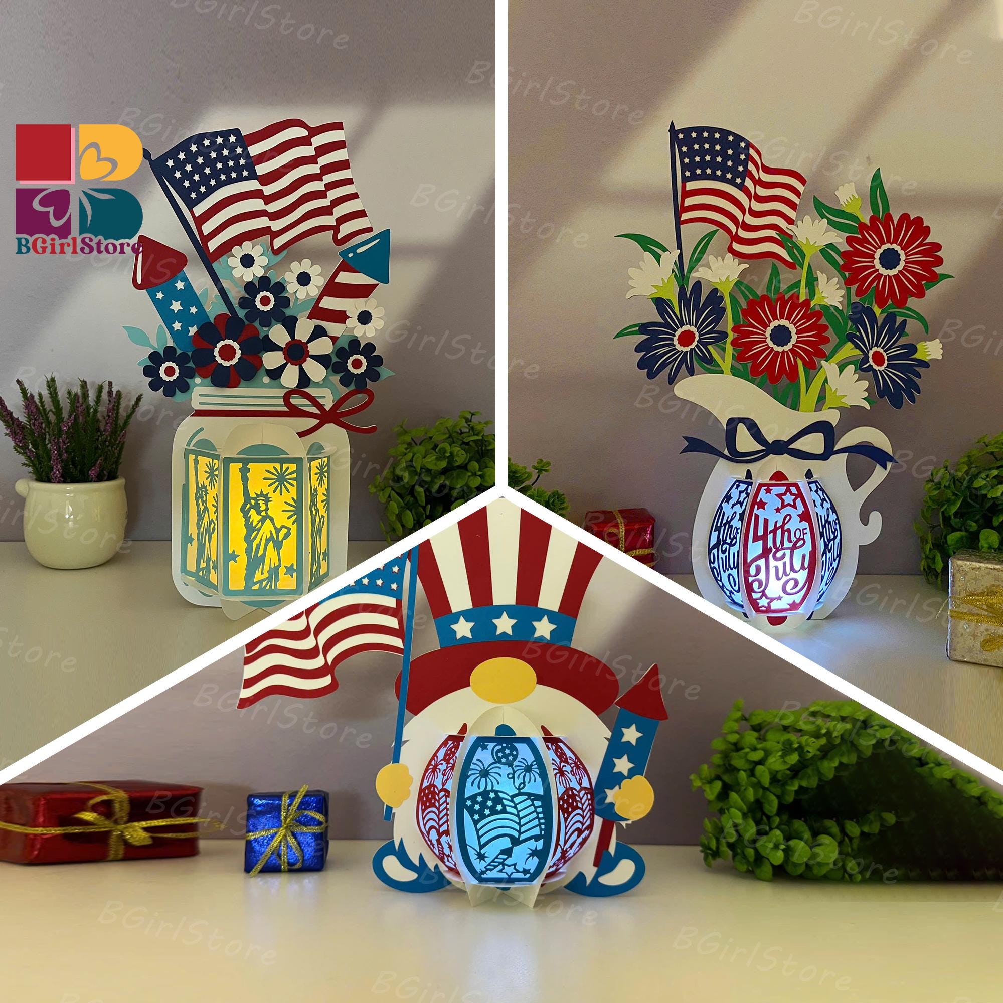 Pack 3 4th of July Lantern PDF, SVG, Studio Template - DIY Independence ...