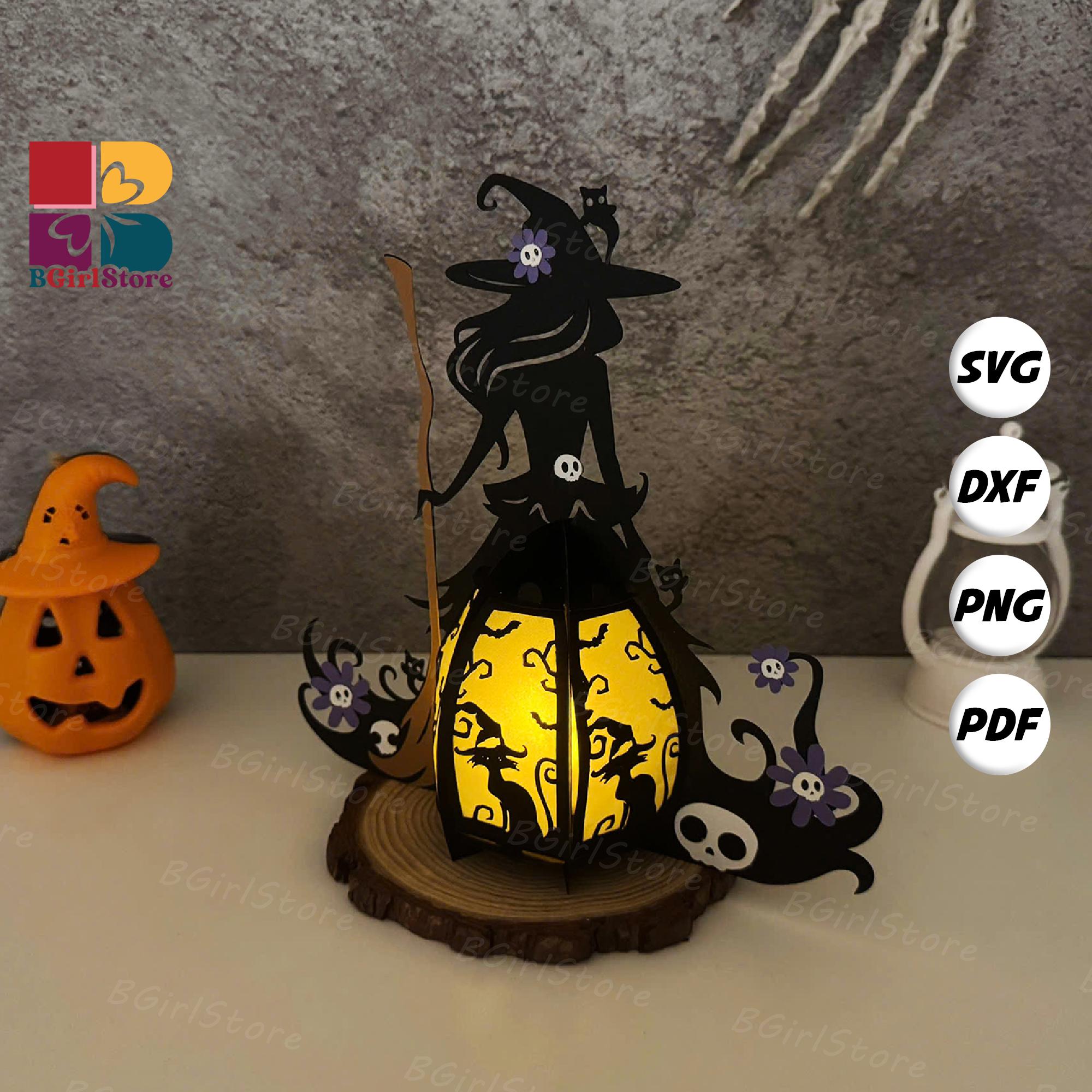 Witch Lantern PDF, SVG, Studio Template - DIY Halloween Paper Cut ...