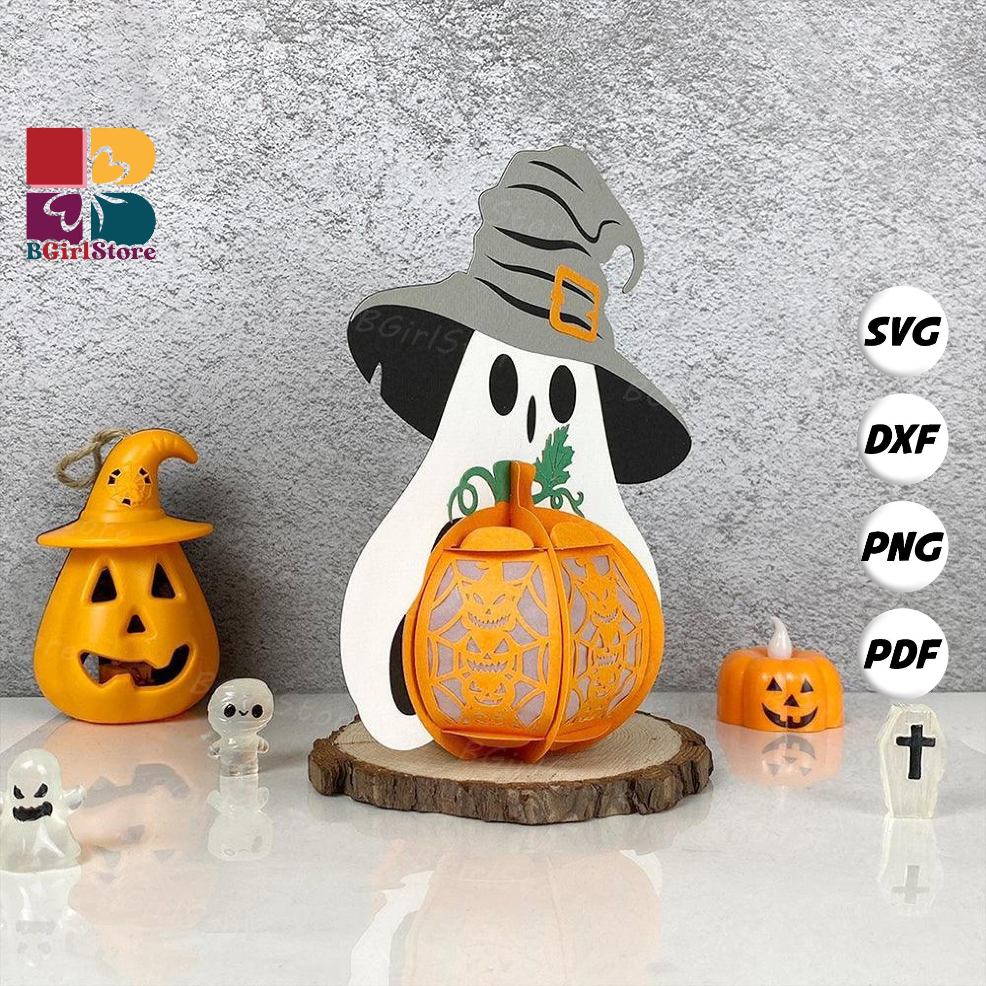 Ghost Pumpkin Lantern PDF, SVG, Studio Template - DIY Halloween Paper ...