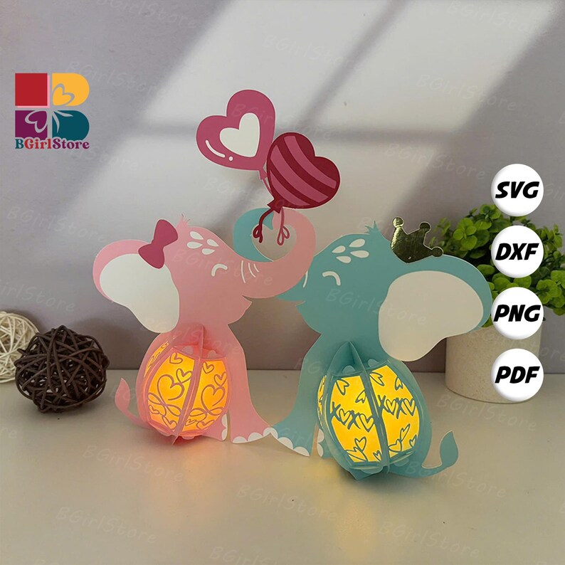 Elephant Couple Lantern PDF, SVG, Studio Template - DIY Animal Paper ...
