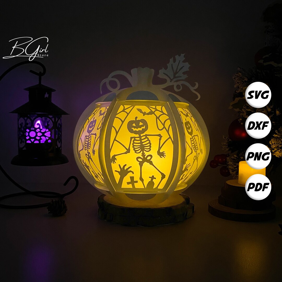 Dancing Skeletons Pumpkins Halloween Lantern SVG for Cricut Projects ...