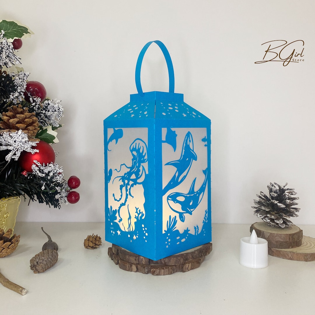 Seabed Paper Cut Lantern Light Box Template, Cutting Cricut, 3D Lantern ...