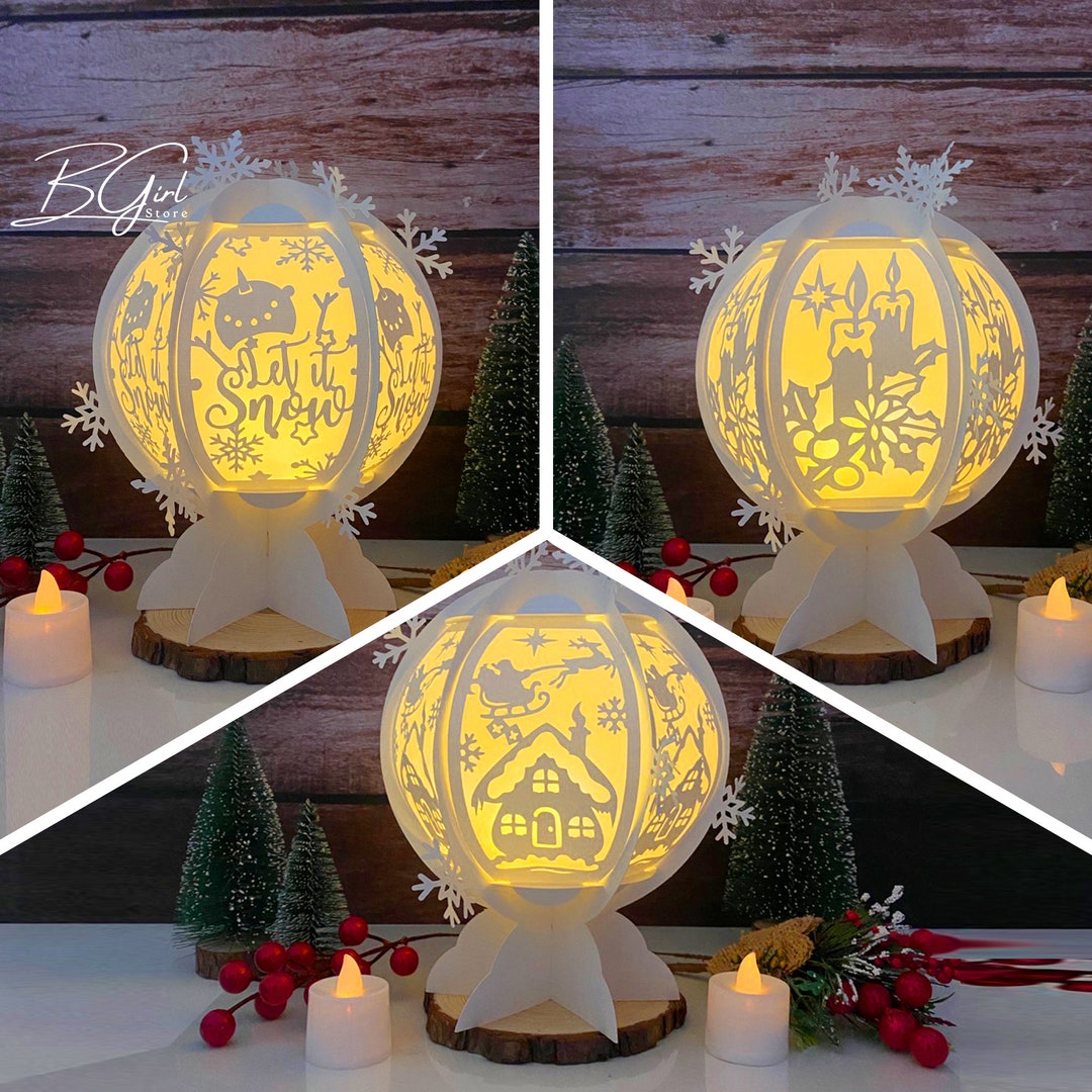 Pack 3 Christmas 1 Paper Cut Snowball Lantern Lightbox Template, 3D ...