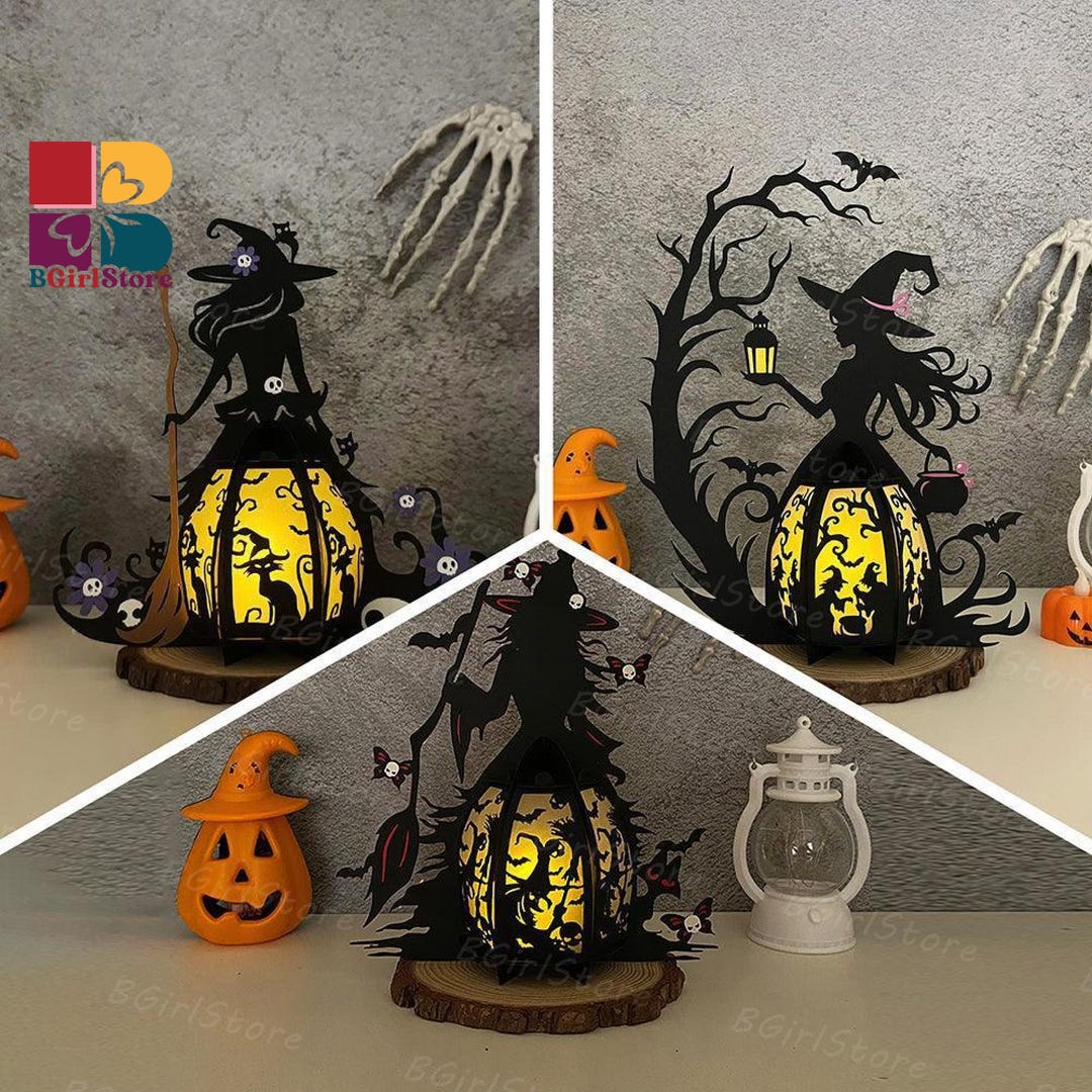 Pack 3 Witch Lantern PDF, SVG, Studio Template - DIY Halloween Paper ...