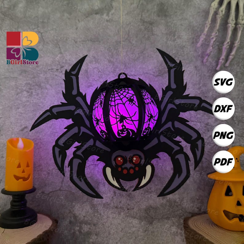 Spider Lantern PDF, SVG, Studio Template - DIY Halloween Paper Cut ...