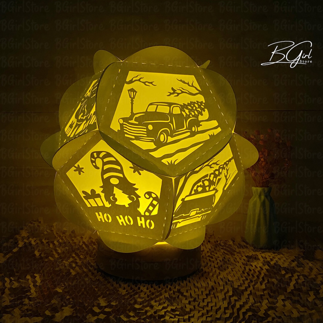 Christmas 2 Paper Cut Pentagon Lantern Light Box Template, 3D Lantern ...