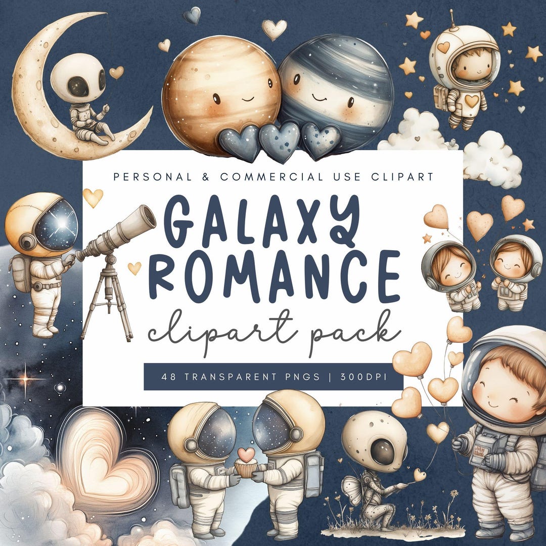Valentine's Day PNG Clipart Bundle, Watercolor Space-themed Galaxy ...