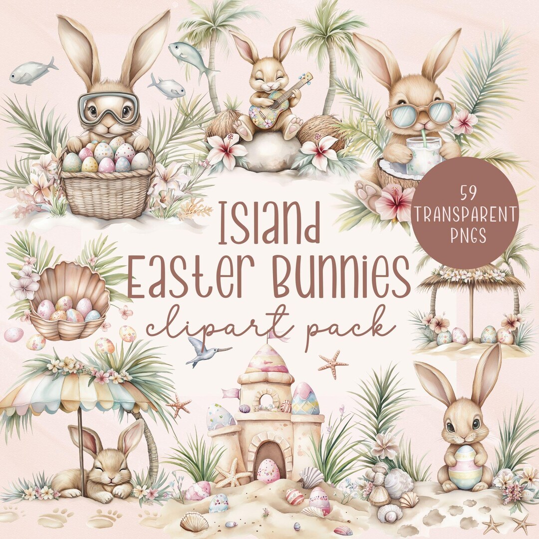 Watercolor Easter Bunny Clipart: Tropical Island PNG Set (59 Files) - Etsy