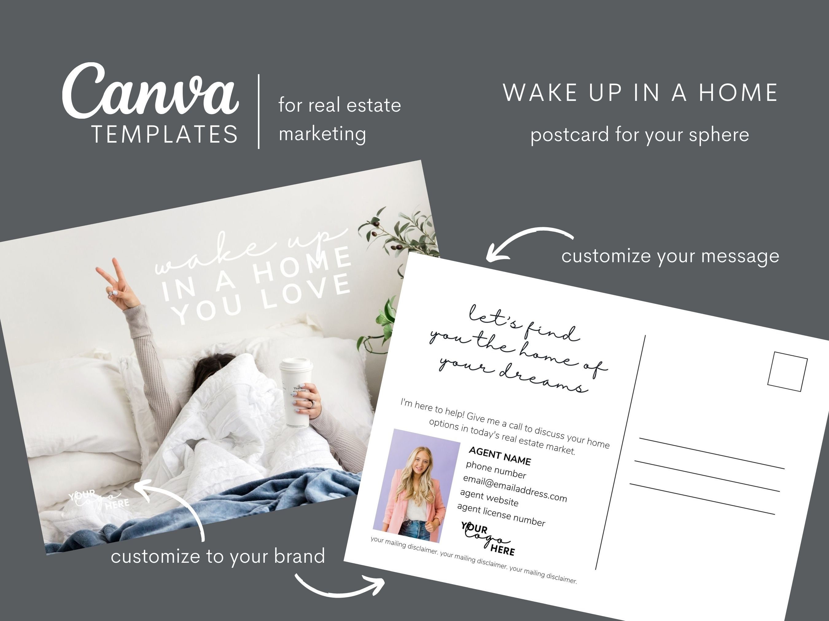 Real Estate Postcard Wake up in a Home You Love Realtor Farming Card ...
