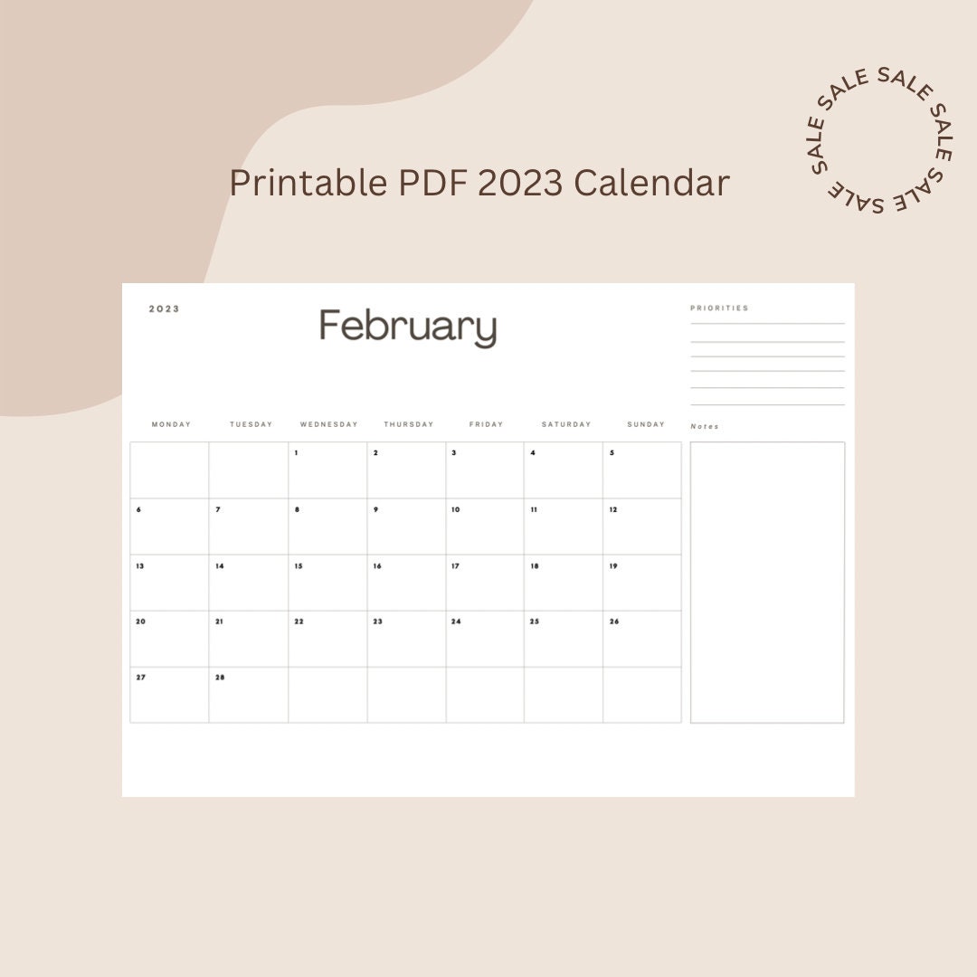 Minimalist Monthly 2023 Calendar With Priority and Notes List ...