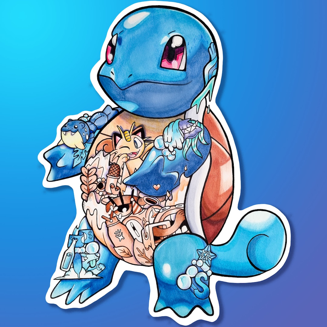 Squirtle Doodle Art Vinyl Sticker - Etsy Australia