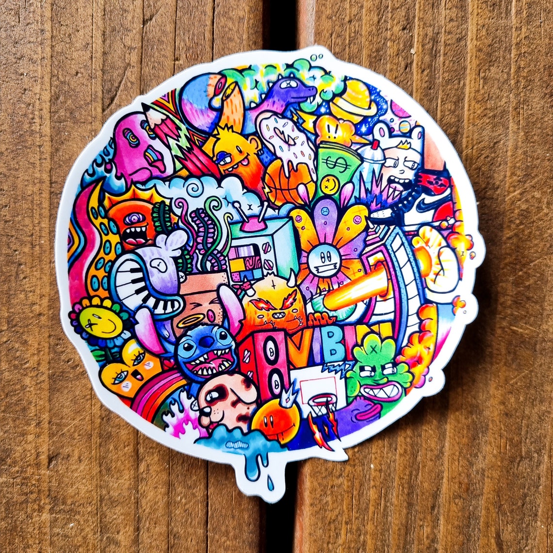 Cartoon Doodle Art Circle Sticker - Etsy