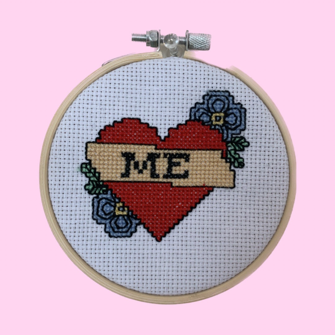 FINISHED PIECE I Heart Me Cross Stitch - Etsy