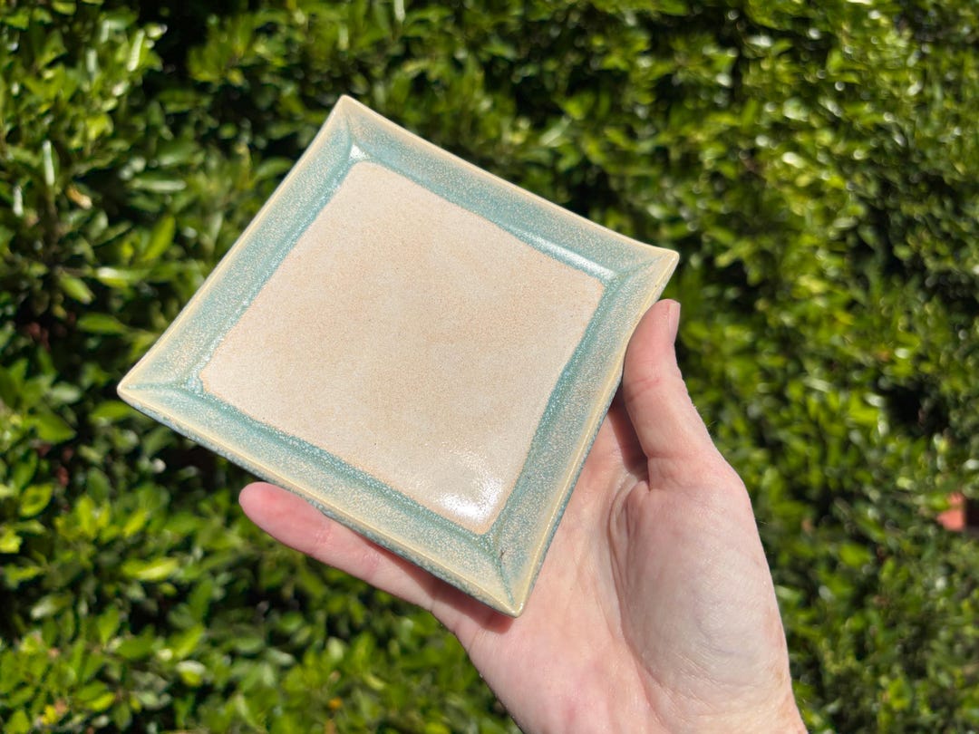 Beachy Square Ceramic Tray With Sandy Pink and Teal Glaze - Handmade ...