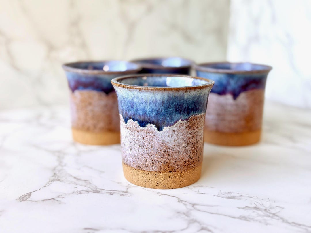 Rustic Drippy Blue Ceramic Cup - Handmade, 10 Oz Capacity, Dishwasher ...