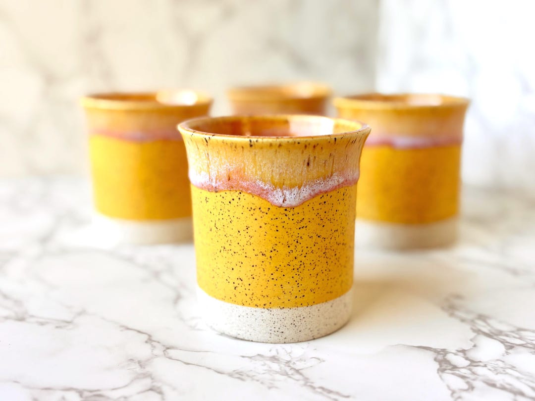 Sunny Ceramic Drinking Cups With Drippy Pink Glaze - Handmade, 10 Oz ...