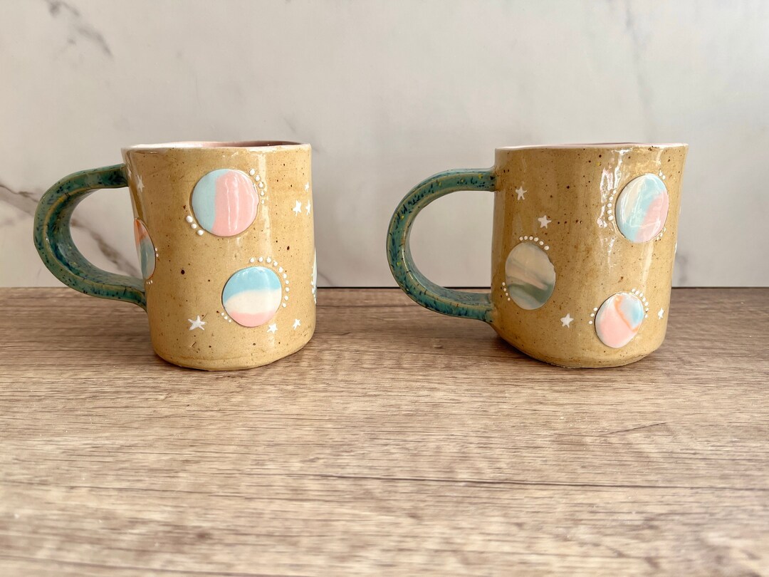 Handmade Ceramic Coffee Mugs Featuring Colored Porcelain Inlay Planets ...