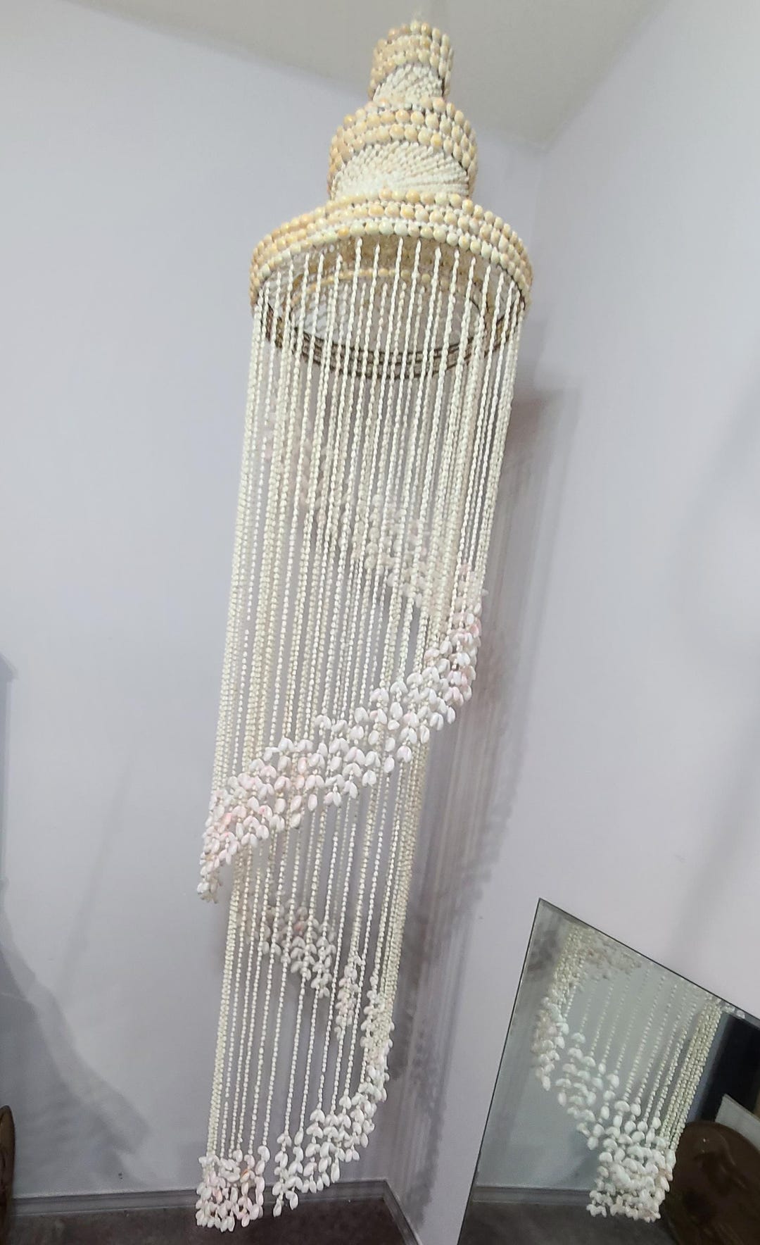 Vintage Spiral Seashell Chandelier. Swirl, Tube, Pink, White, Sea ...