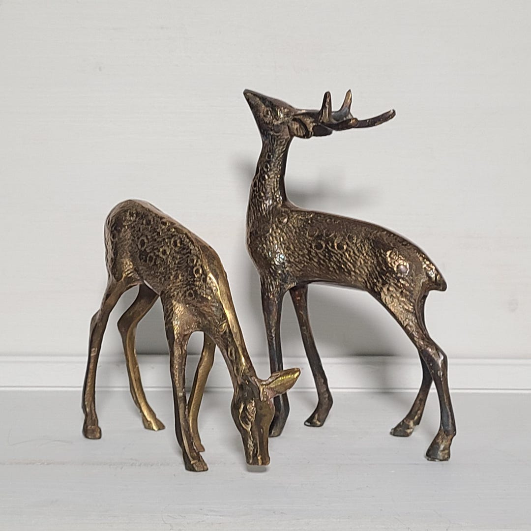 Vintage MCM Brass Spotted Buck & Doe Figurines. Mid Century Deer ...