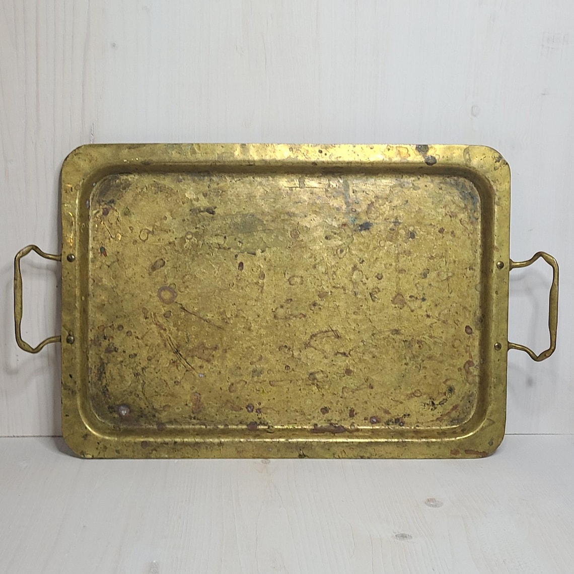 Antique Solid Brass Serving Tray. 20th Century Hammered Brass Tray With ...
