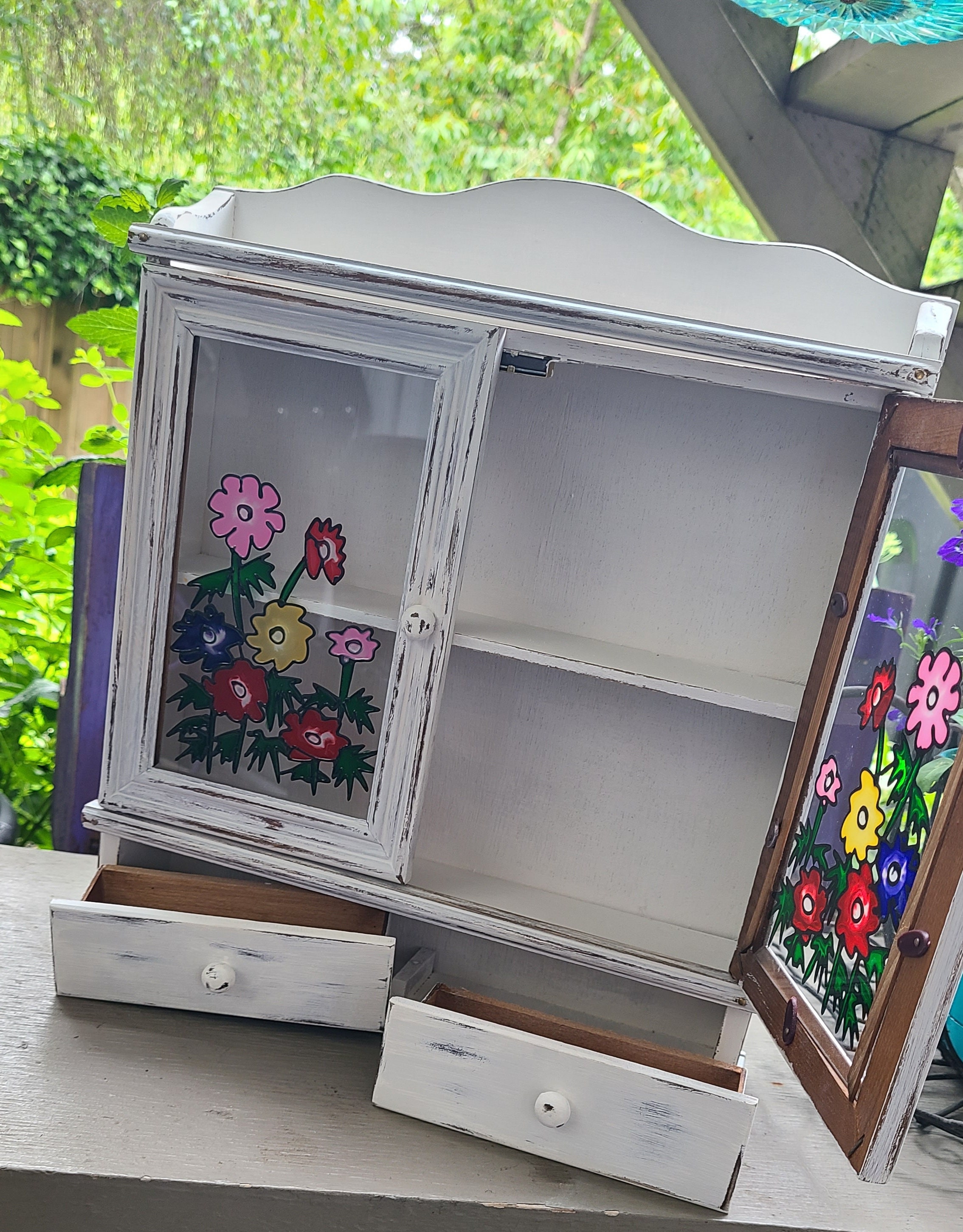 Upcycled Vintage Wooden Spice Rack. Antiqued Patina White Floral Mid ...