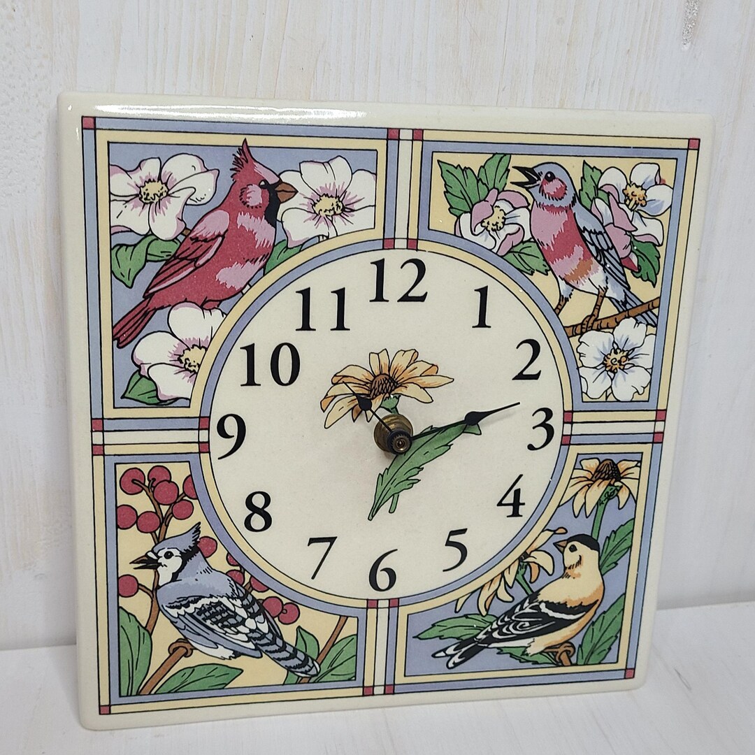 Vintage 1990s Santa Barbara Designs Ceramic Tile Wall Clock. Floral ...