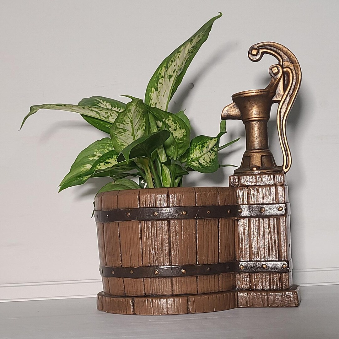 Vintage Ceramic Wishing Well Planter. Unique Retro Plant Pots. Mid ...