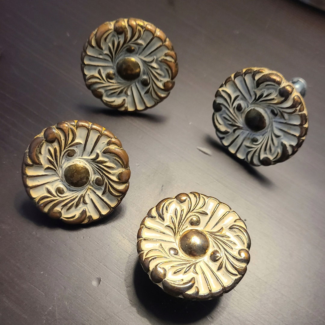 Vintage Japanese Antique Brass Drawer Pulls. Mid Century Modern Floral Round Cabinet Knobs - Etsy