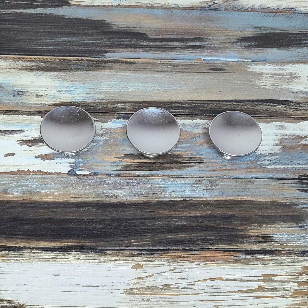 Vintage Chrome Round Drawer Pulls. 1950s 60s, Silver, Retro Kitchen Cabinet Handles Knobs. MCM ...