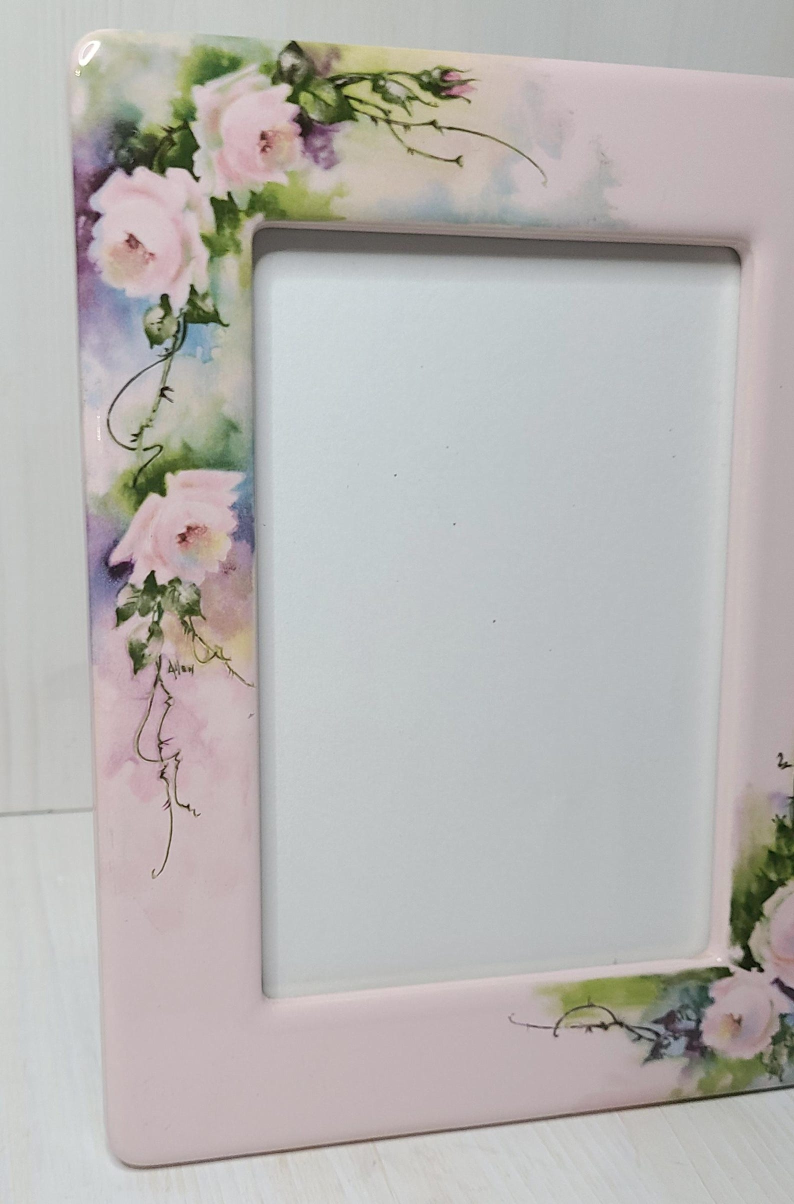 Vintage Terragraphics Porcelain Photo Frame. MCM Floral Flowers Picture ...