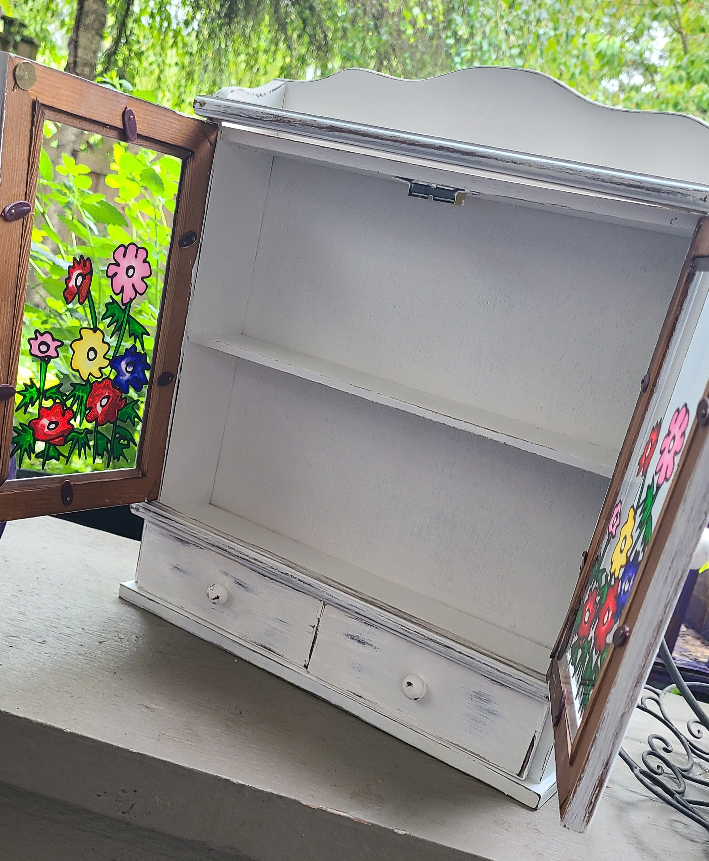 Upcycled Vintage Wooden Spice Rack. Antiqued Patina White Floral Mid ...