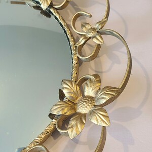 Vintage MCM Mirror, Gold Gilted Metal Floral Sunburst, Round Convex ...